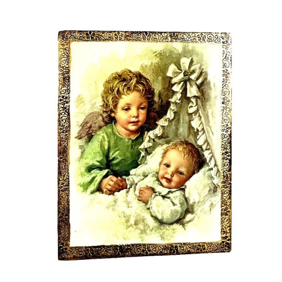 Unbranded | Art | Baby Angel At The Crib Painting Print Wood Plaque 95 ...
